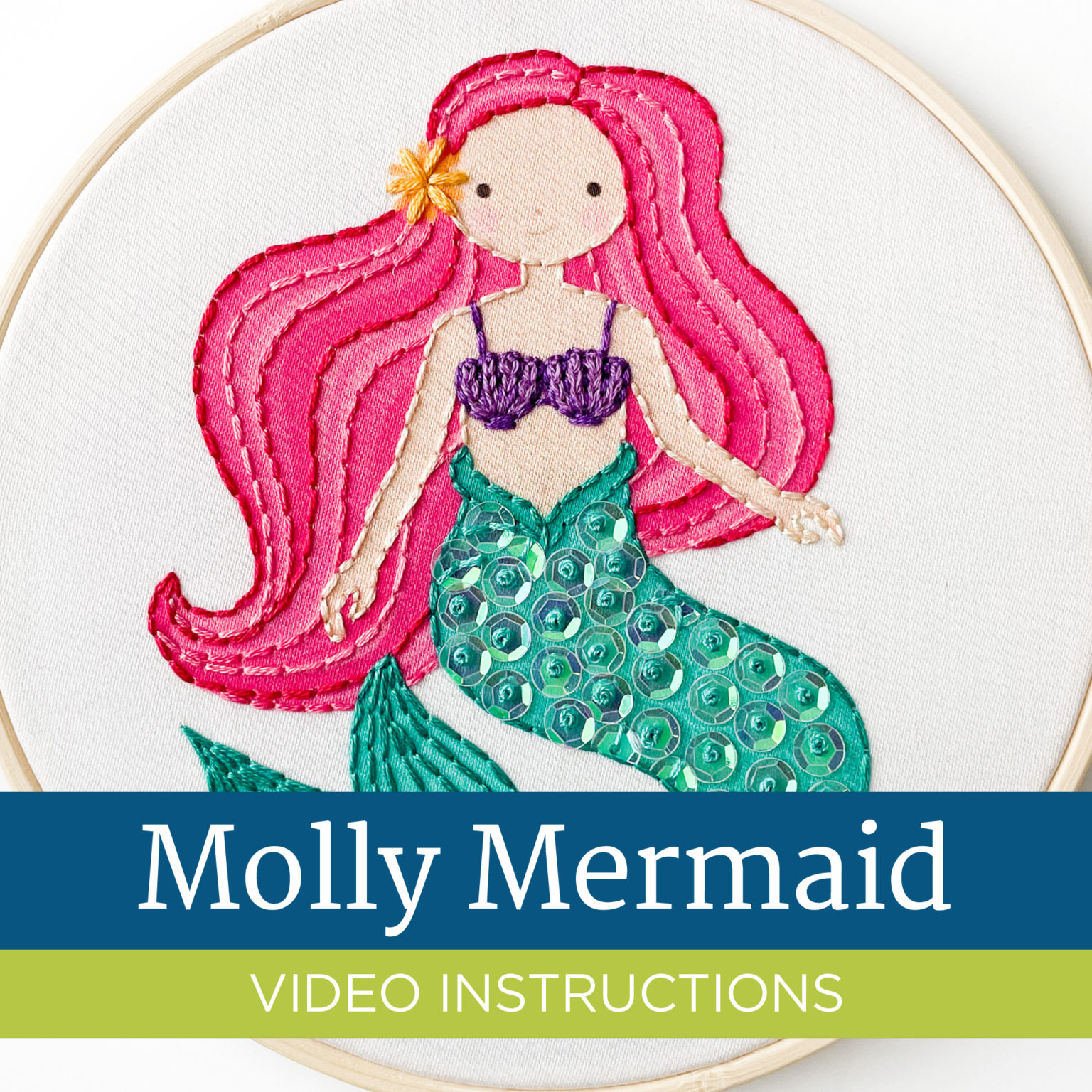 Molly Mermaid - Kid Embroidery Video Instructions - nelandjocrafts.com